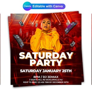 Editable Saturday Party Flyer Template: Canva DJ Invite (digital ...