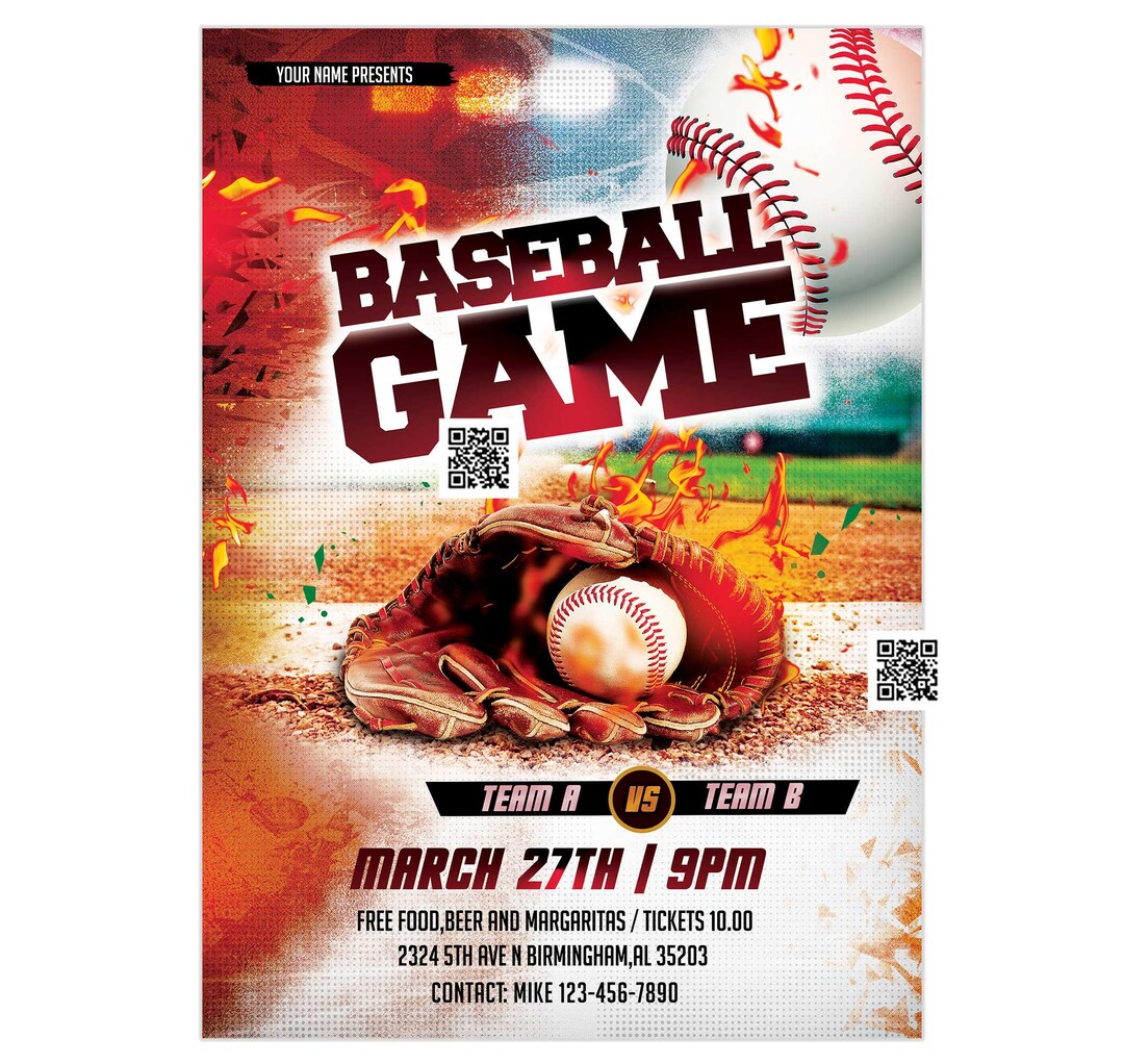 Baseball Game Invitation, Baseball Birthday Party Flyer, Baseball ...