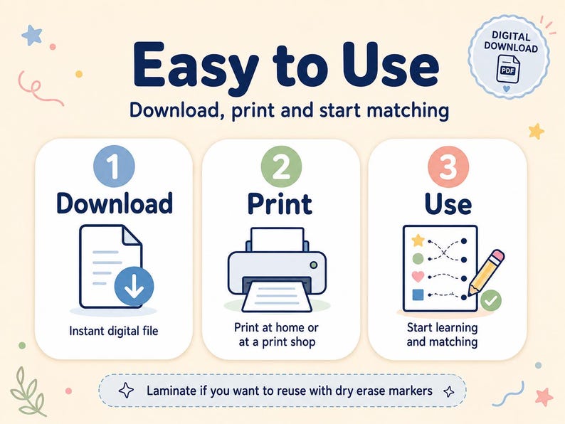Matching Worksheets PDF With 30 Low-ink Visual Activities for Preschool ...
