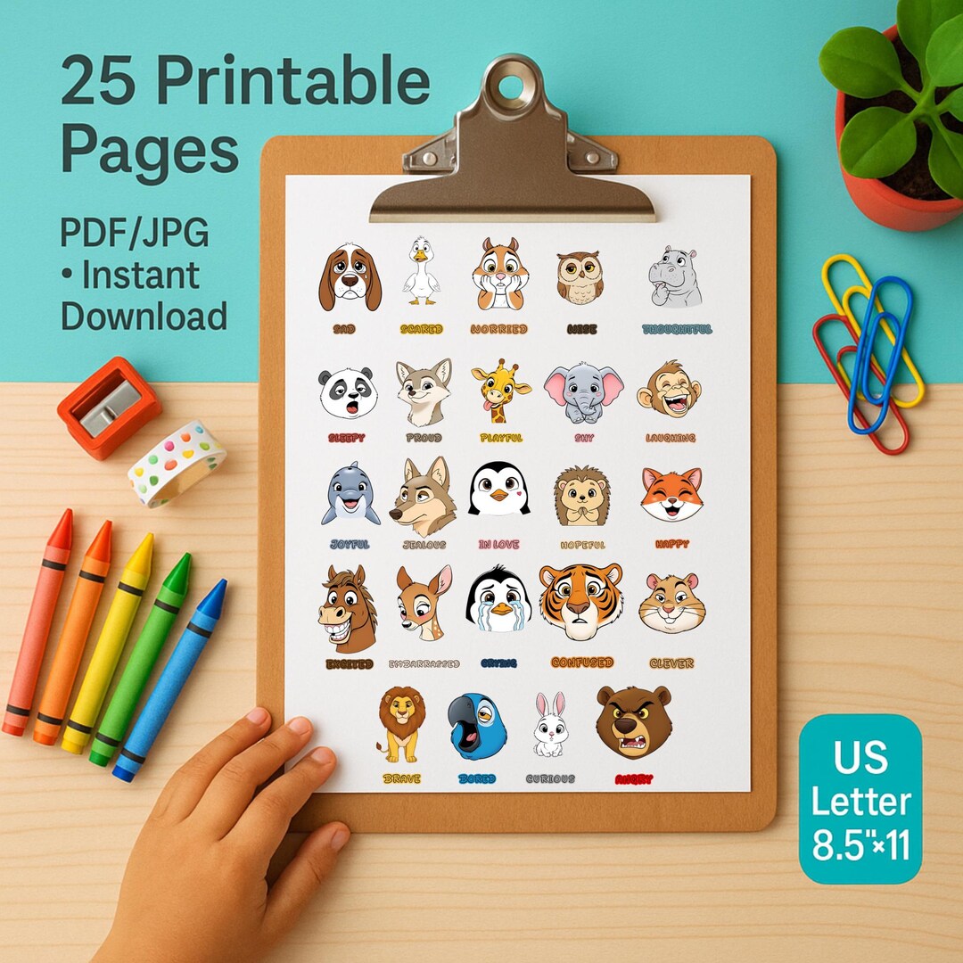 Animal Emotions Coloring Pages for Kids, SEL Feelings Activity for ...