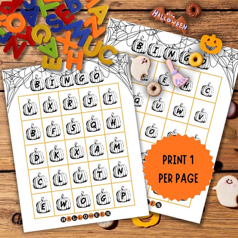 Spooky Learning: Halloween Alphabet Bingo Game, 25 Unique Cards, A-Z ...