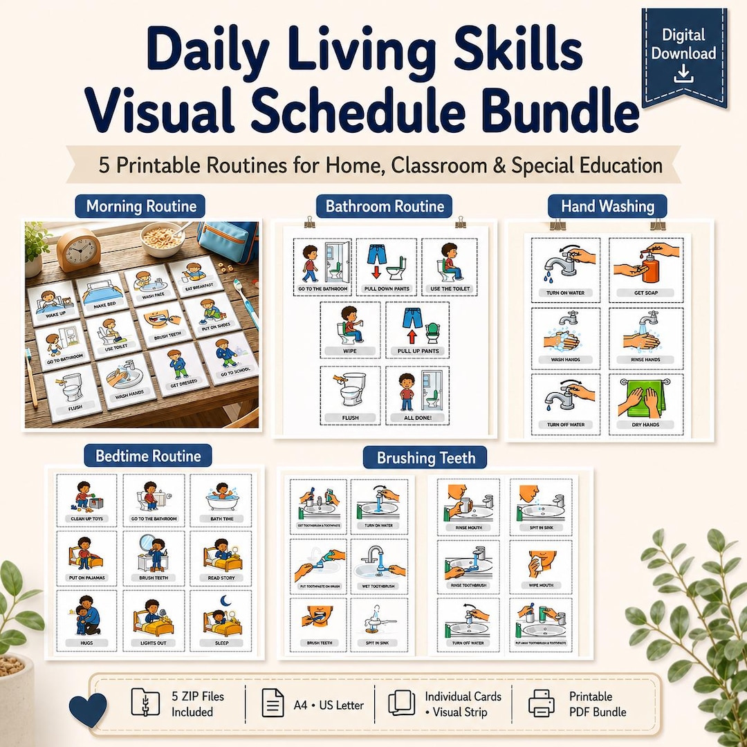 Visual Schedule Bundle PDF, Daily Routine Cards for Kids - Etsy