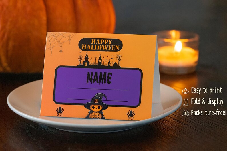 Editable Halloween Place Cards Canva Template for Parties, Buffets ...