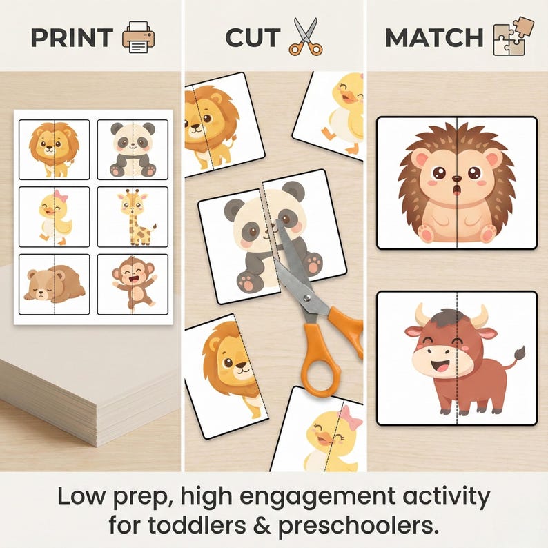 Animal Halves Matching Game, Visual Discrimination Task Cards ...