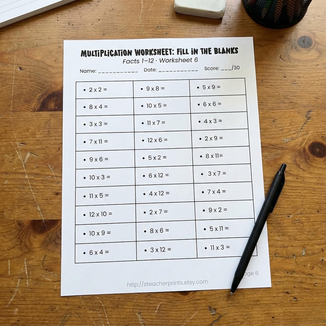 10 Printable Multiplication Worksheets Facts 1–12 – Fill in the Blanks ...