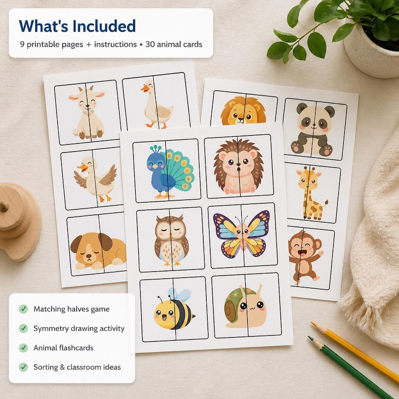 Animal Halves Matching Game Printable, Preschool Visual Discrimination ...