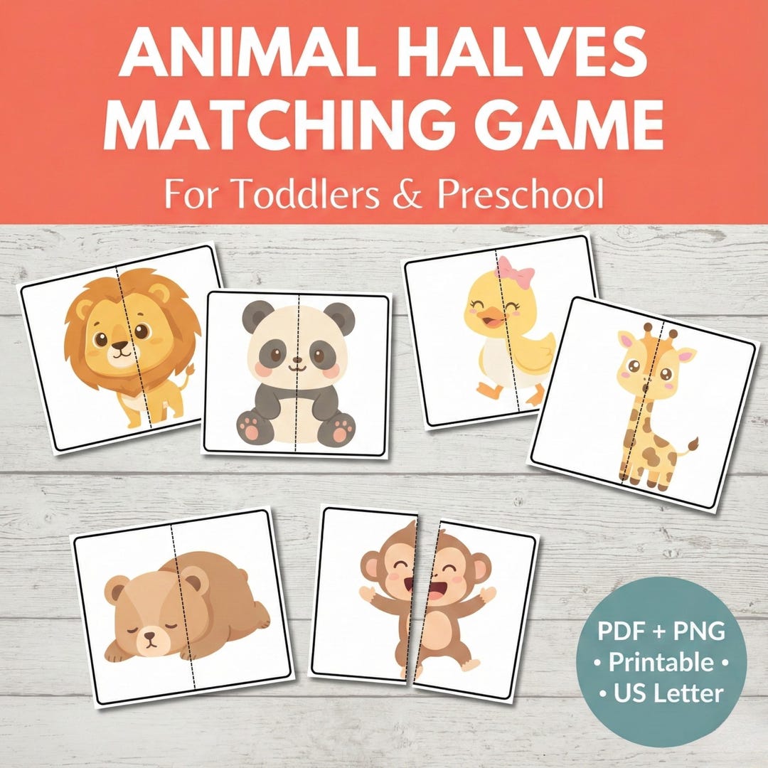 Animal Halves Matching Game, Visual Discrimination Task Cards ...