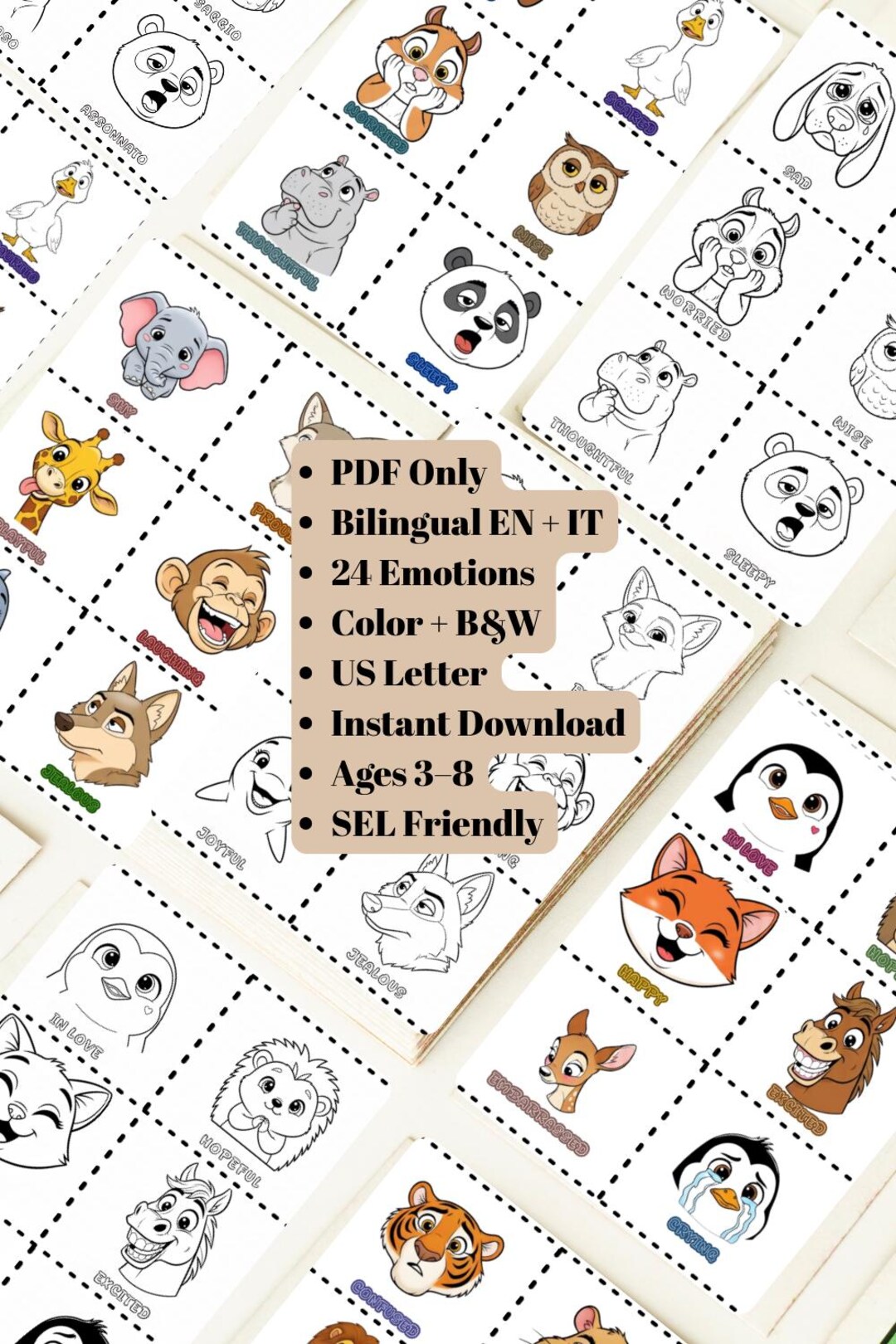 96 Emotion Flashcards PDF, Bilingual English Italian, Printable ...