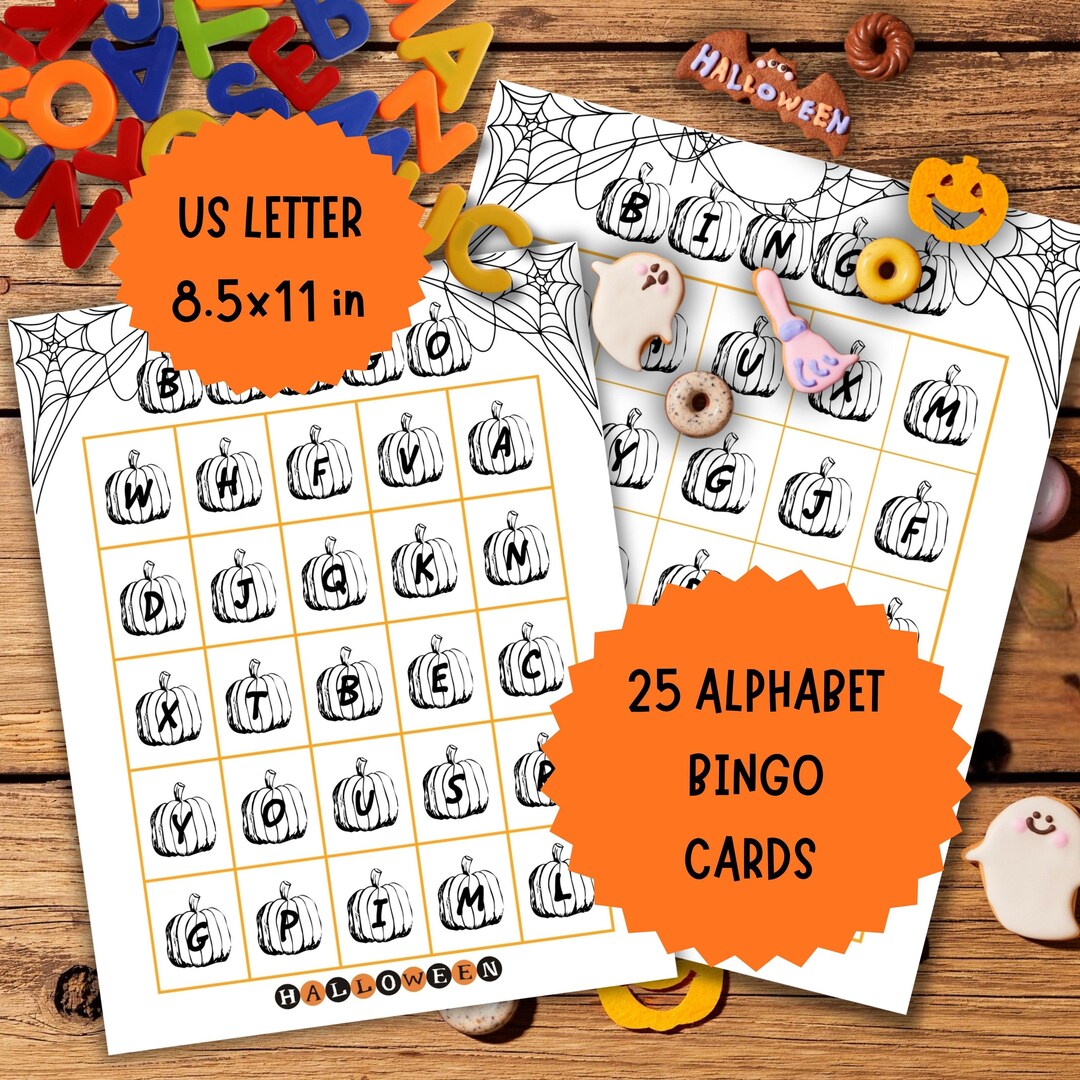 Spooky Learning: Halloween Alphabet Bingo Game, 25 Unique Cards, A-Z ...