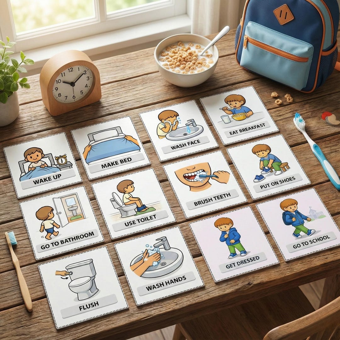 Morning Routine Visual Schedule Cards for Kids, Autism ADHD Daily ...
