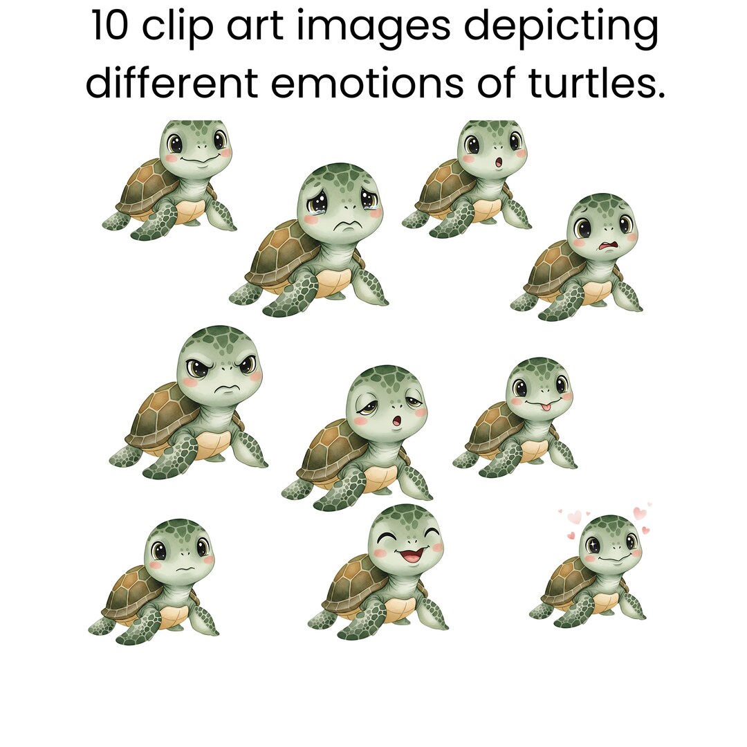 Watercolor Turtle Emotion Clipart – Sea Turtle SEL PNG for Teachers ...