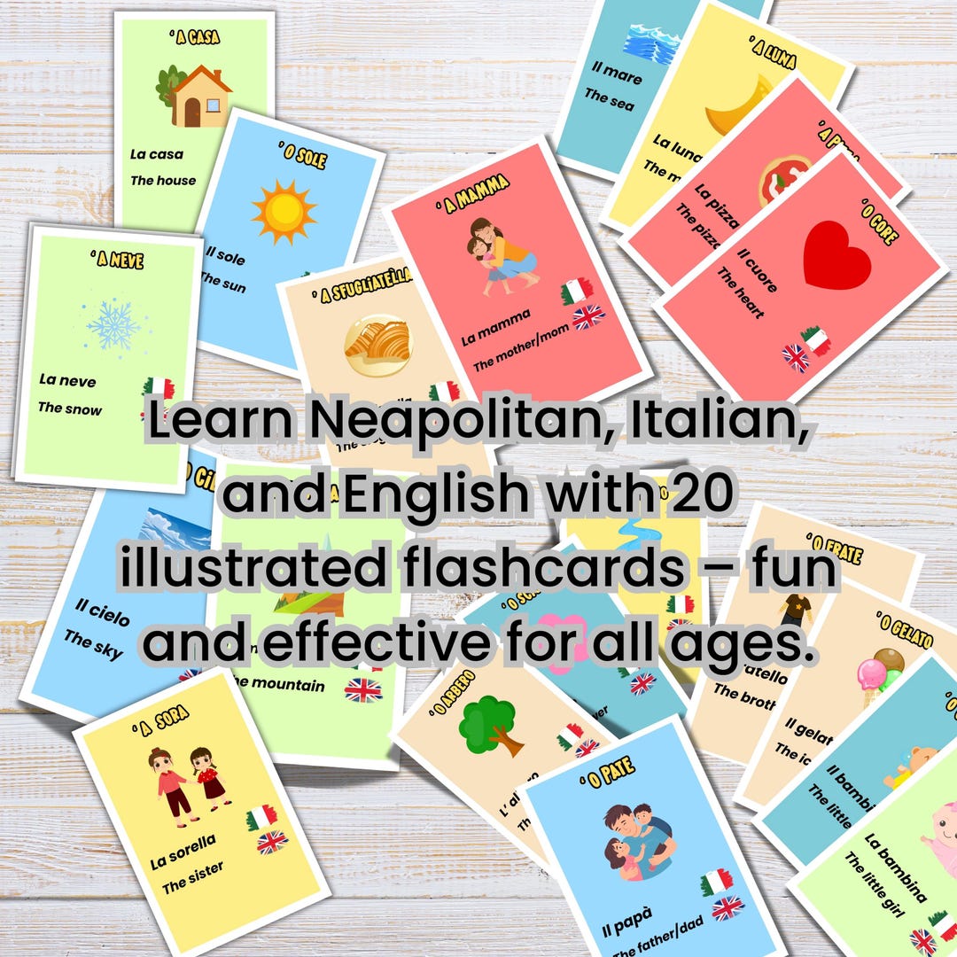 Trilingual Printable Flashcards | Neapolitan Italian English Cards for ...