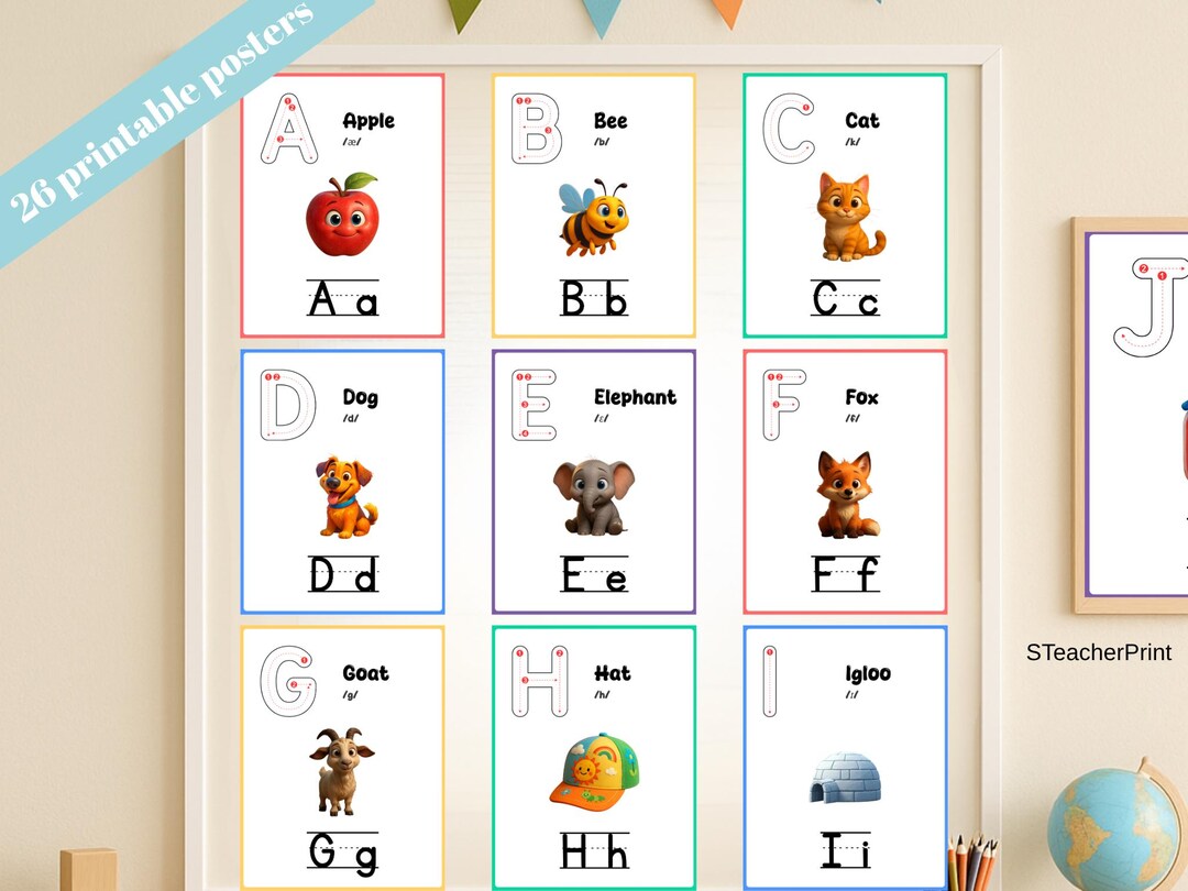 Alphabet Phonics Posters A–Z for Preschool and Kindergarten Classroom ...