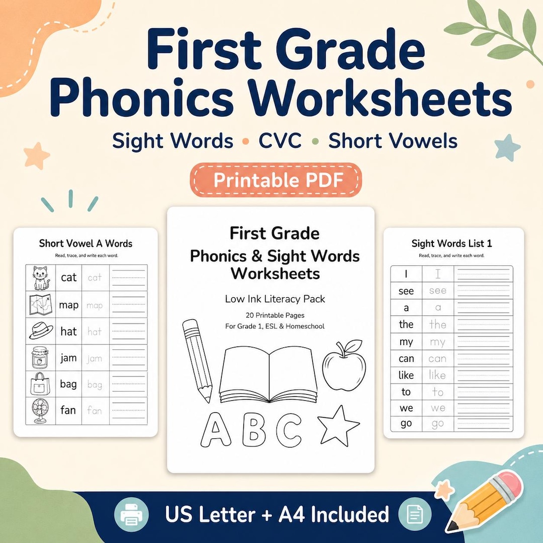 Phonics Worksheets for First Grade Sight Words and Sentence Writing ...