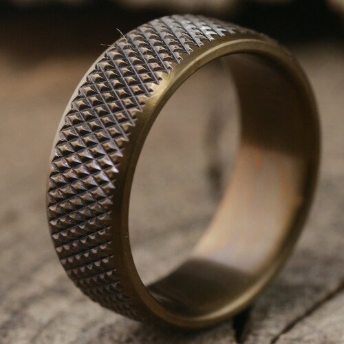 Knurl Titanium With Burnt Bronze Patina Mens Wedding Band - Etsy