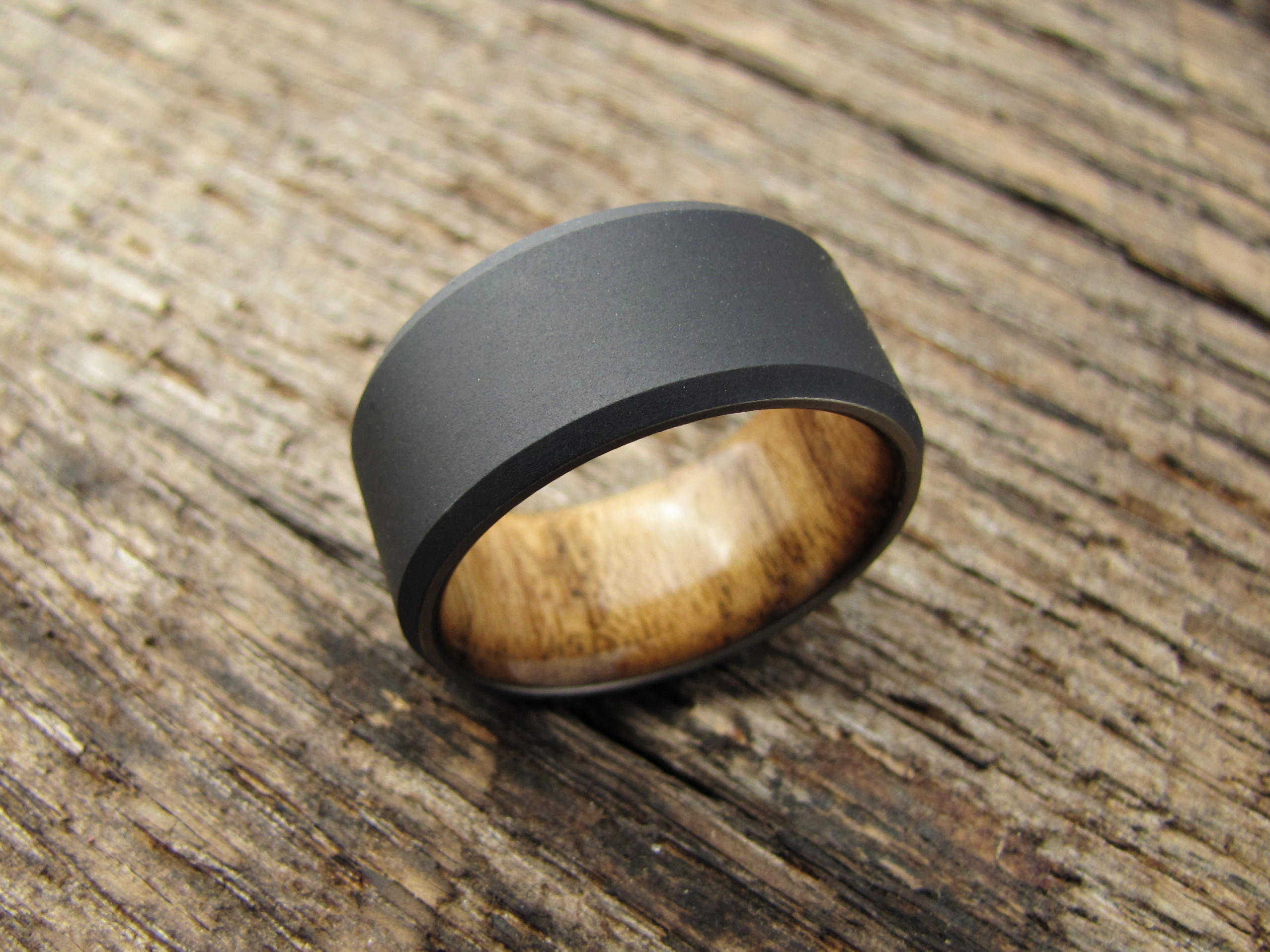 Duality teak black Titanium and Teak Inlay Ring Mens Wood | Etsy