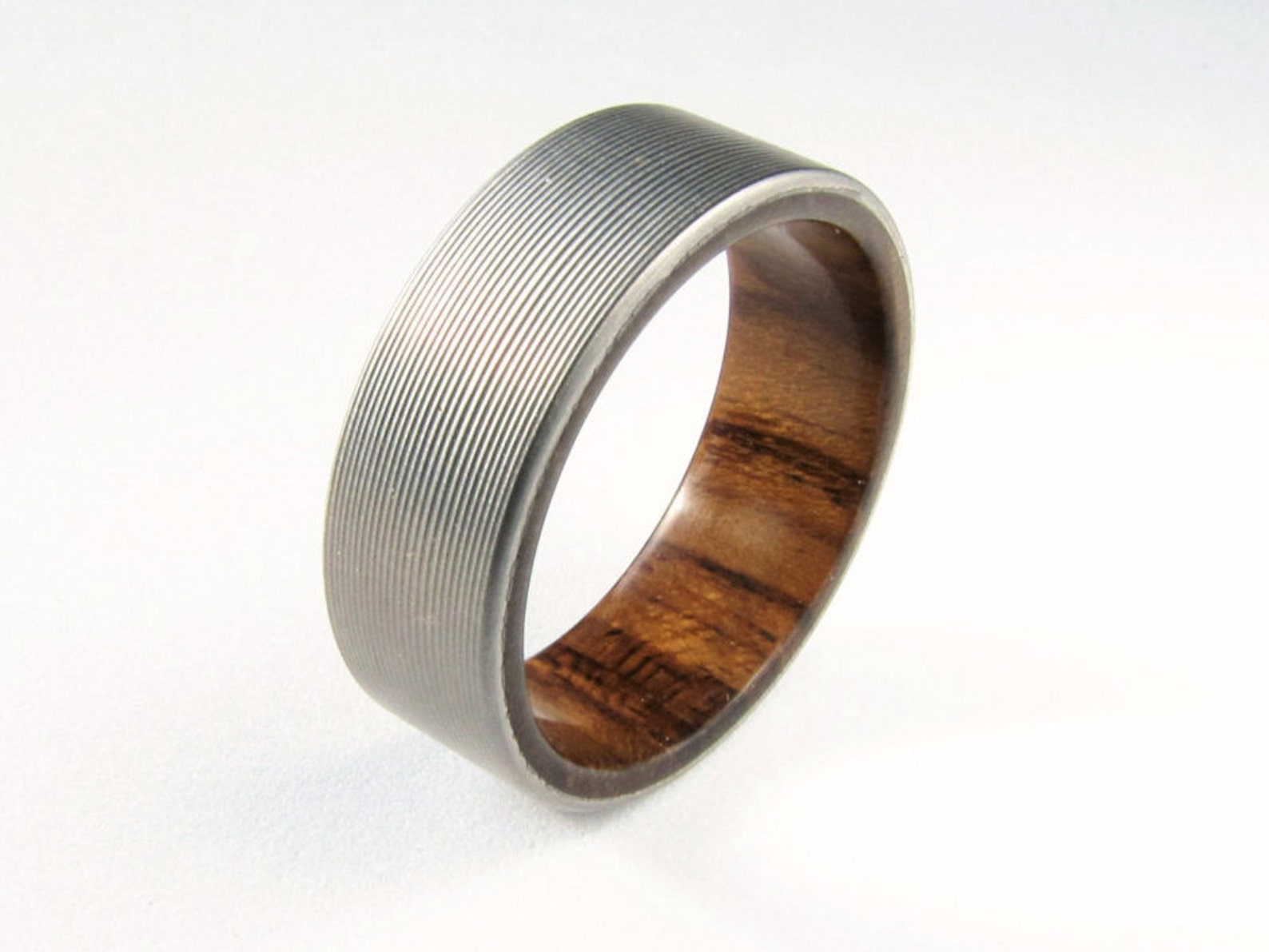 Duality teak titanium and Teak Inlay Ring Mens Wood - Etsy