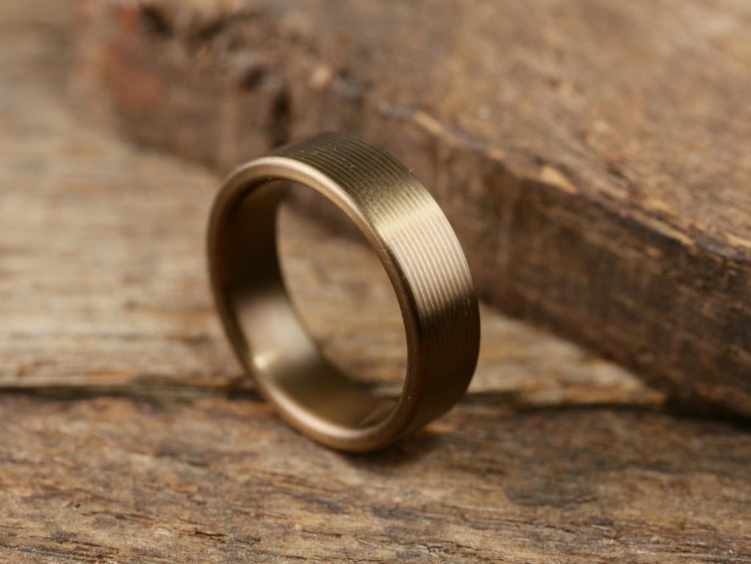 Burnt Bronze Patina Titanium Mens Wedding Band— Trace Textured ...