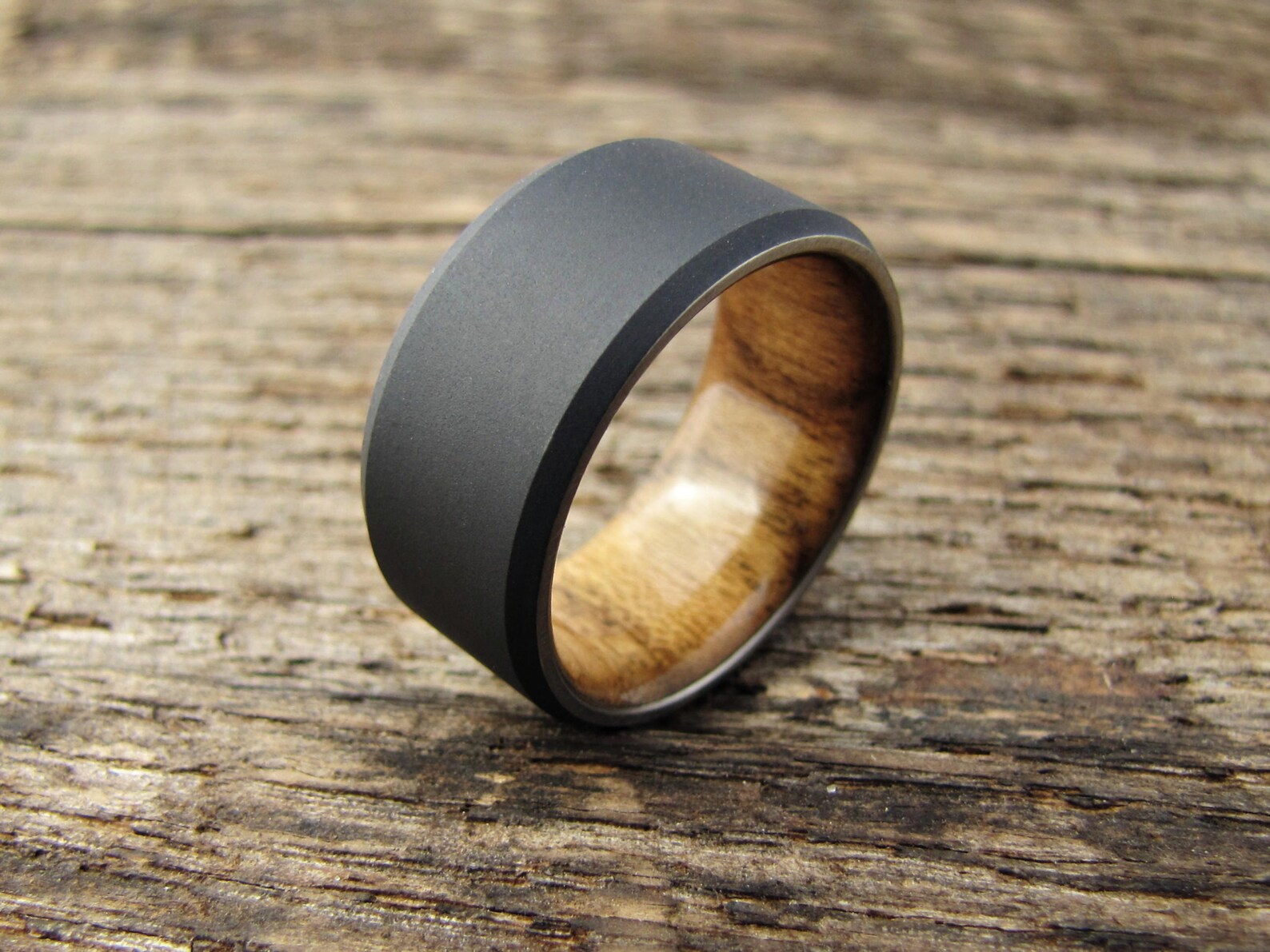 Duality teak black Titanium and Teak Inlay Ring Mens Wood | Etsy