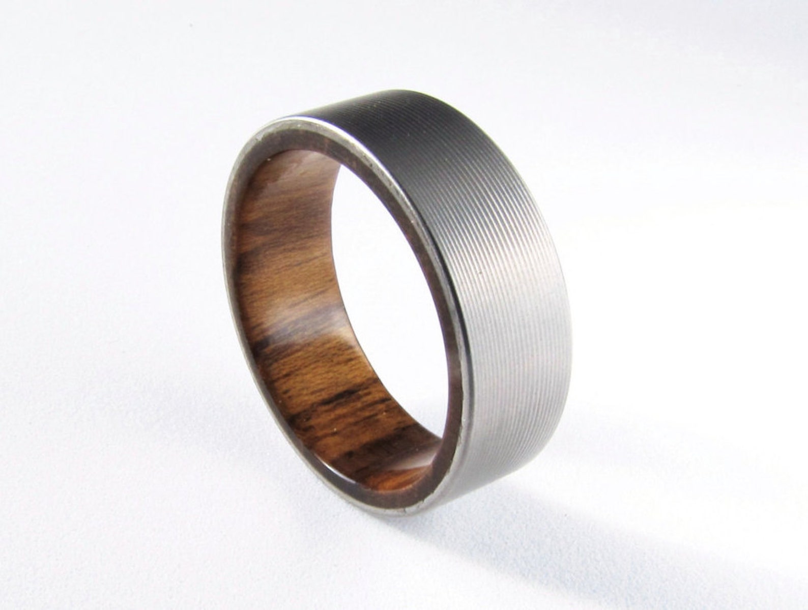 Duality teak titanium and Teak Inlay Ring Mens Wood - Etsy