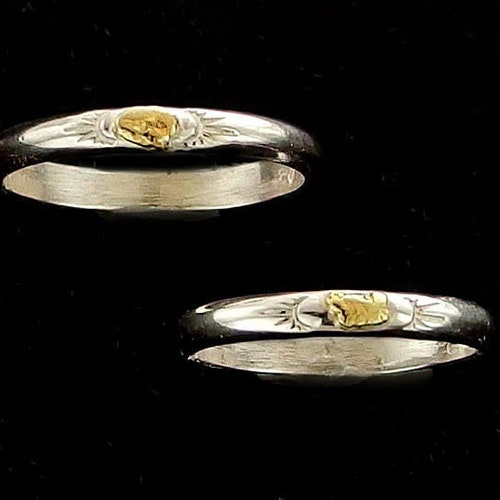 Single Nugget Ring Sterling Silver and Natural Alaskan Gold | Etsy