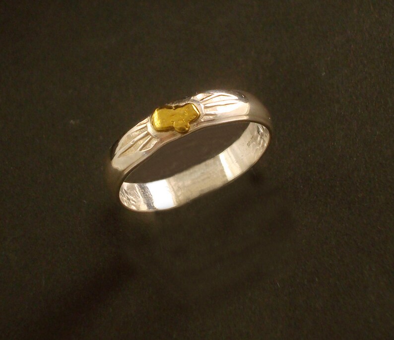 Wide Single Nugget Ring Sterling Silver and Natural Gold | Etsy