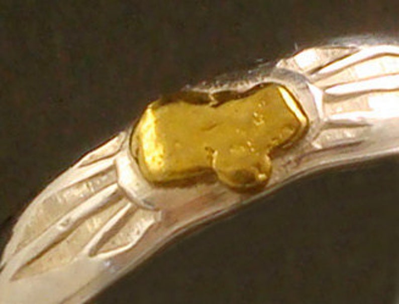 Wide Single Nugget Ring Sterling Silver and Natural Gold | Etsy