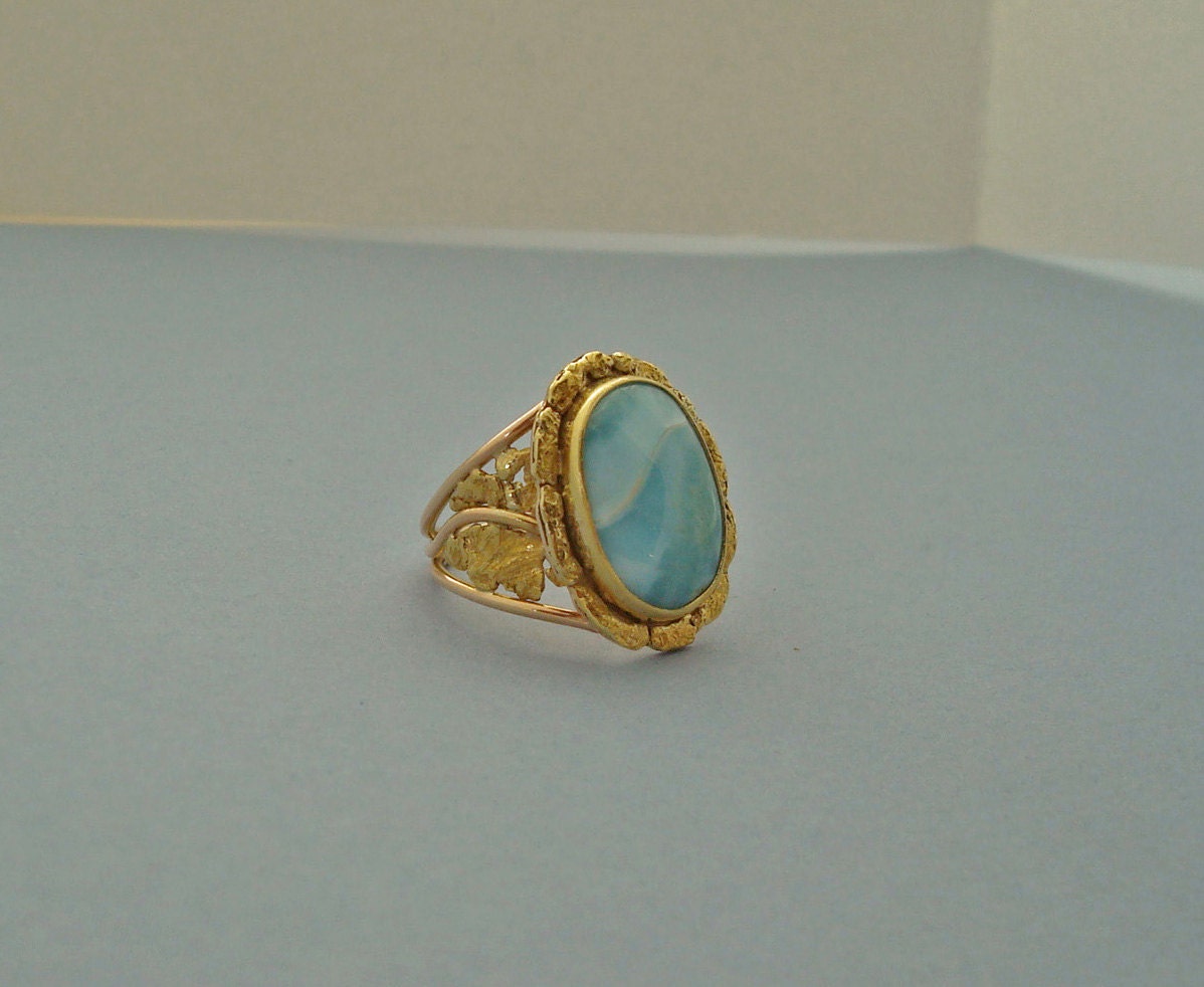 Larimar & Natural Gold Nugget Ring | Etsy