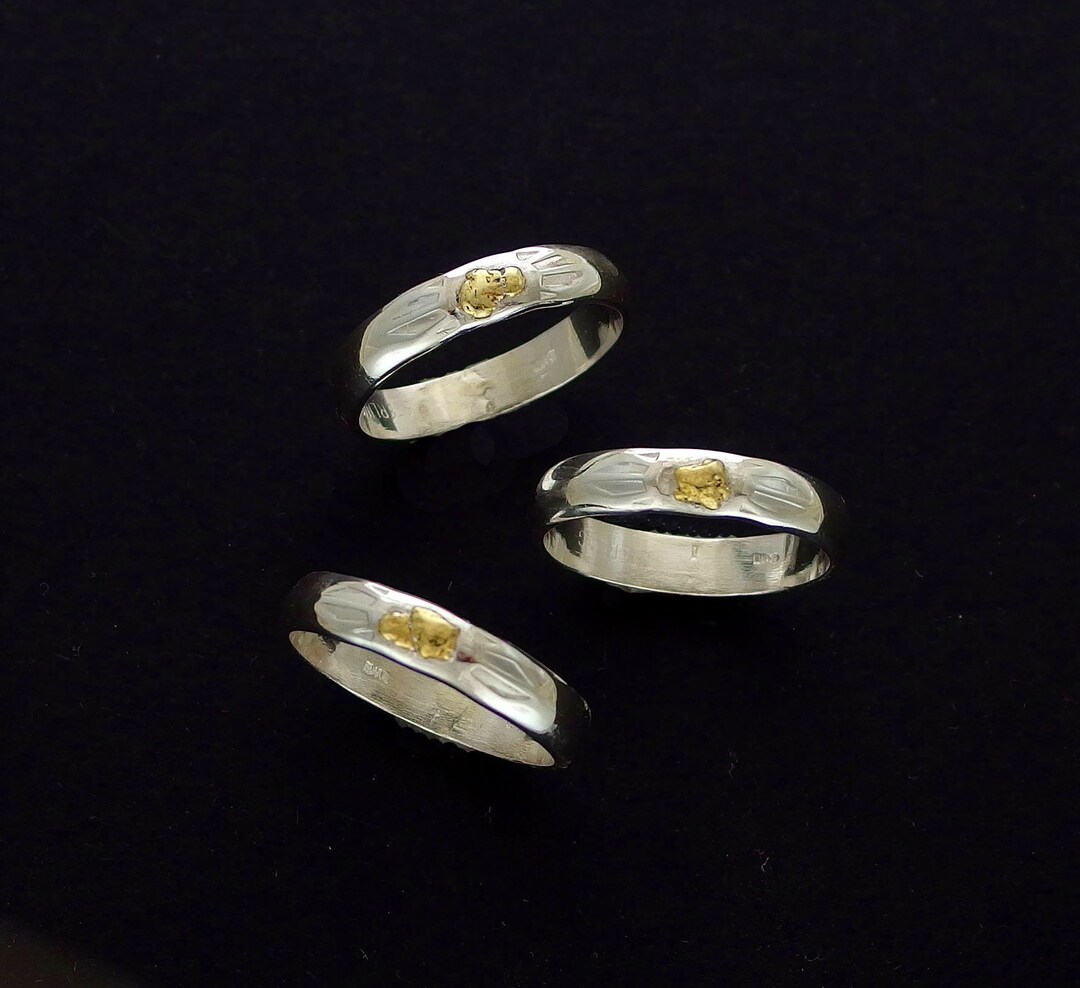 Wide Single Nugget Ring Sterling Silver and Natural Gold Nugget Ring - Etsy