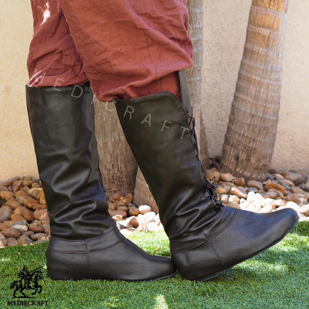 High Lace Medieval LARP Boots – Renaissance Faire Knee High Warrior ...