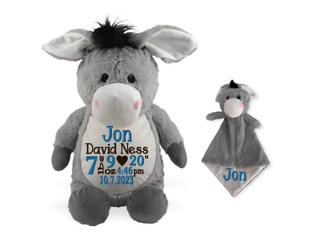 Personalized Donkey Stuffed Animal and Lovey Gift Set, New Baby Gift ...