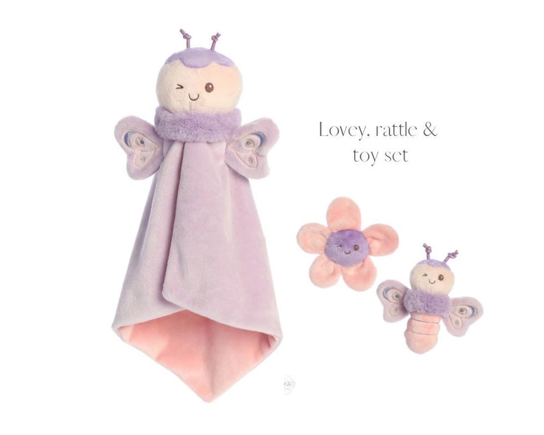 Personalized Rose Bunny Lovey Rattle Gift Set Baby Lovey, Baby Shower ...