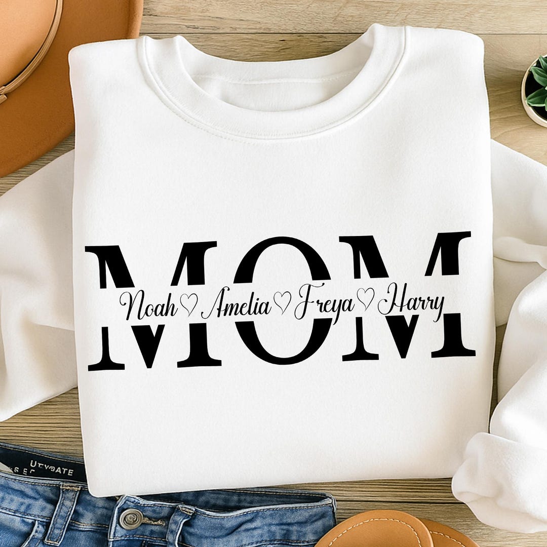Mom With Kids Names SVG, Mother's Day Gift, Heart Monogram (digital ...