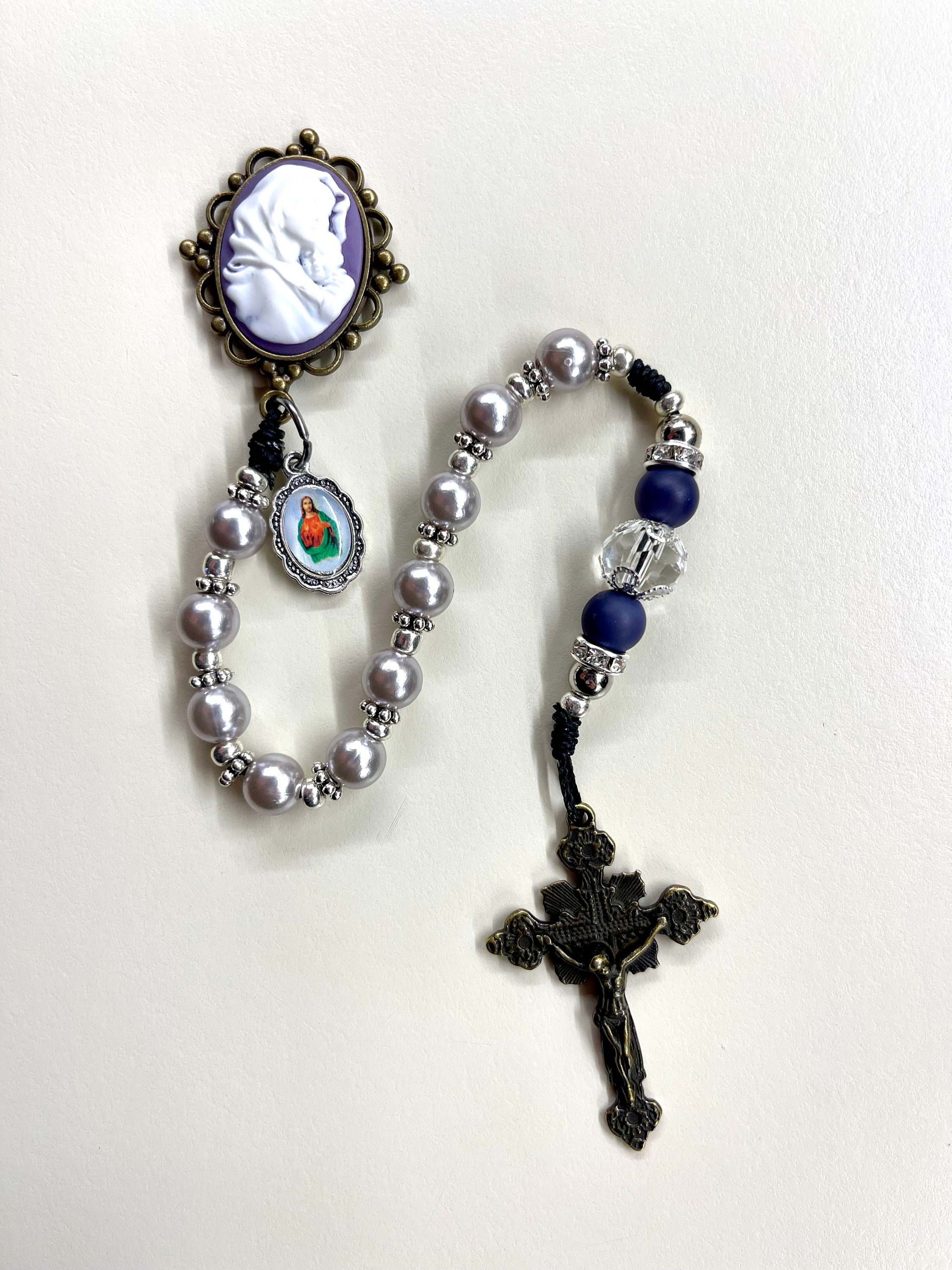 Handmade Rosary, Pocket Rosary, Cameo Rosary, Smoky Pearl Beads, Cameo ...