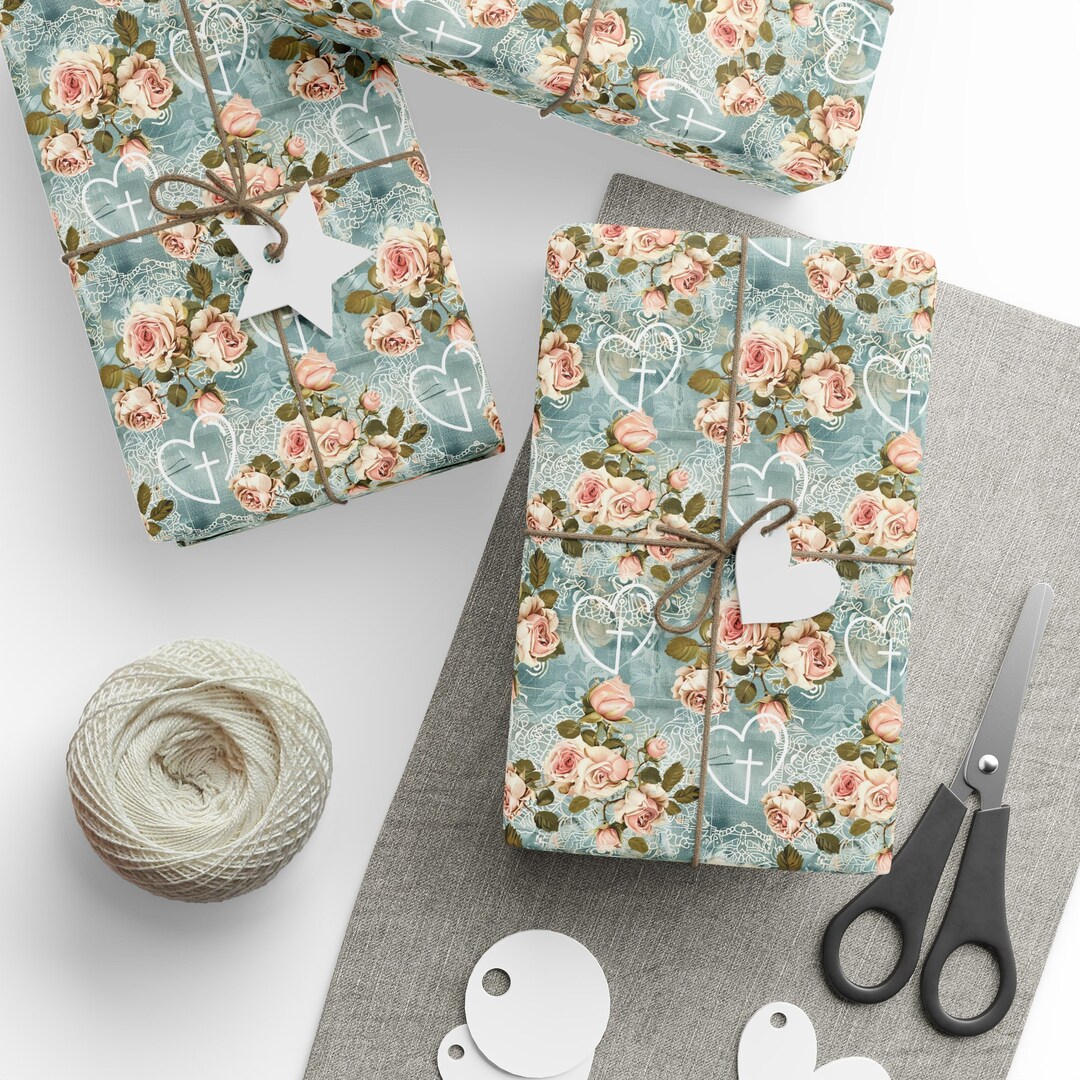 Blue Floral Wrapping Paper, Christian Paper, Jesus' Birth, Wrapping ...