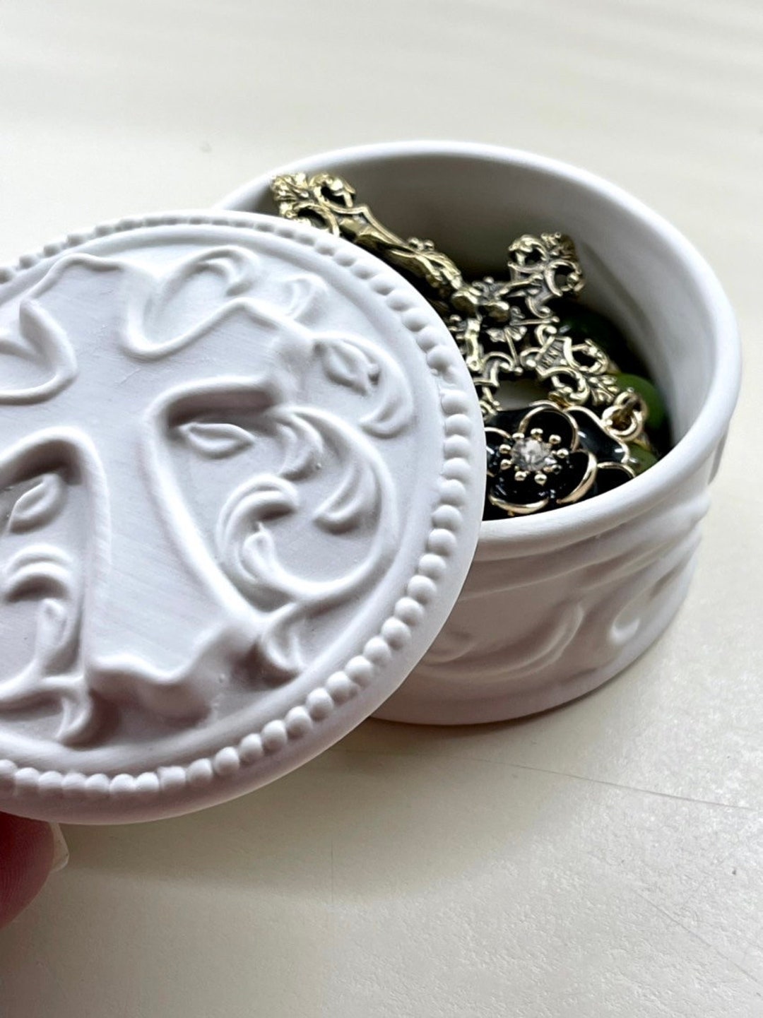 Rosary Box Porcelain Cross Box Jewelry Box Trinket Box Mothers Day Gift ...