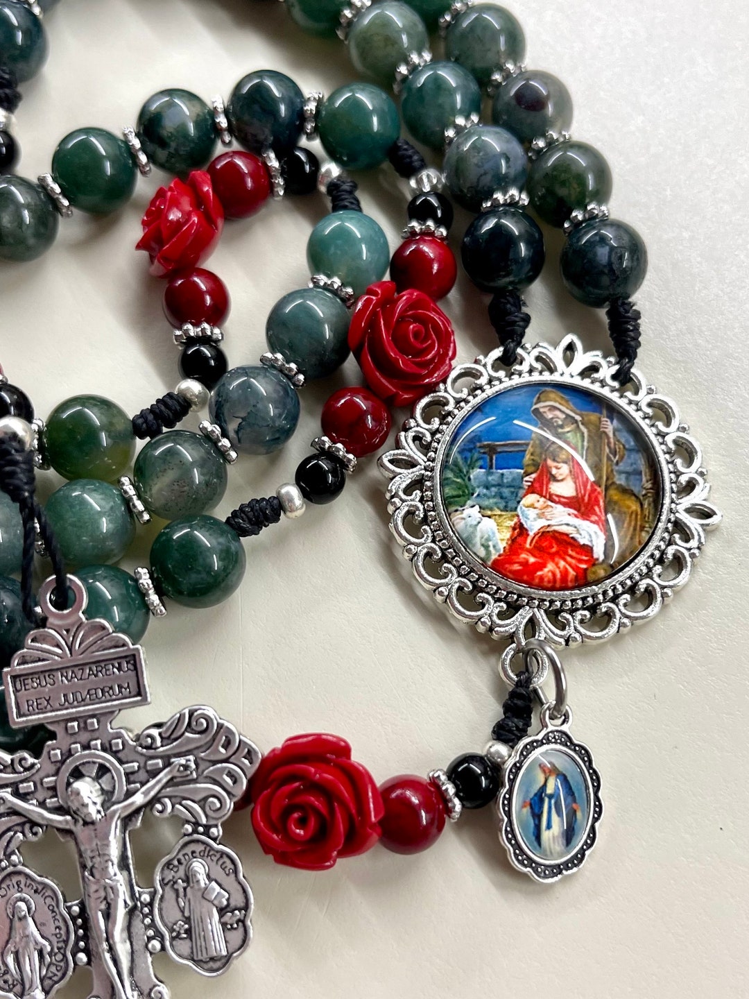 Handmade Catholic Rosary Green Rosary Madonna and Child - Etsy