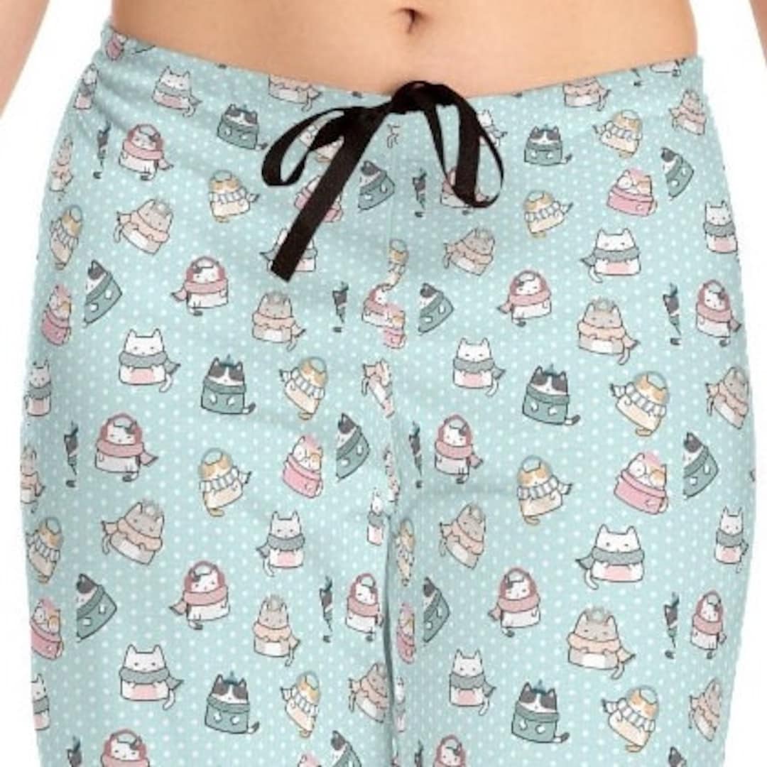 Mint Cat Pajamas Kitty Pajamas Cat Clothing, Women's Pajama Pants, Cat ...