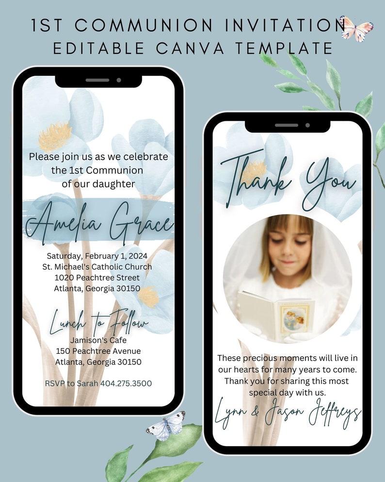 First Communion Invitation Digital Invitation Template Canva - Etsy