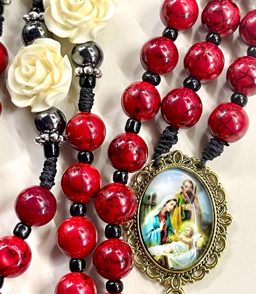 Handmade Christmas Rosary, Catholic Rosary With 10mm Red Beads, Holy ...