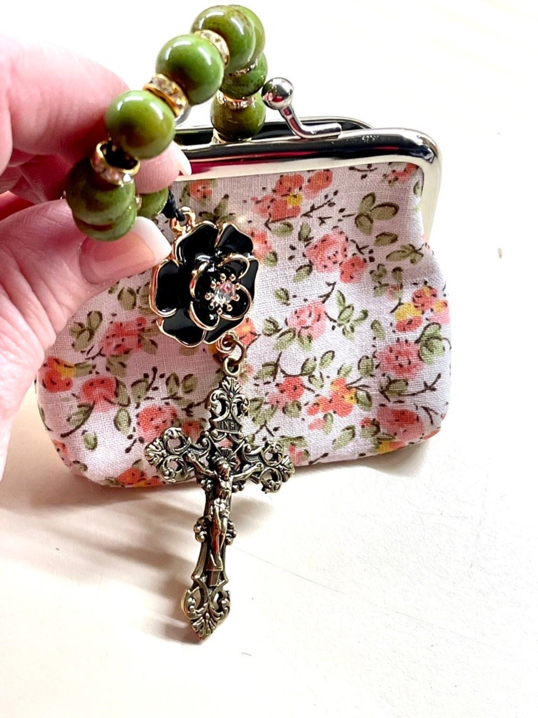 Floral Rosary Purse Pink Rosary Bag Flower Rosary Bag Case With Flowers ...