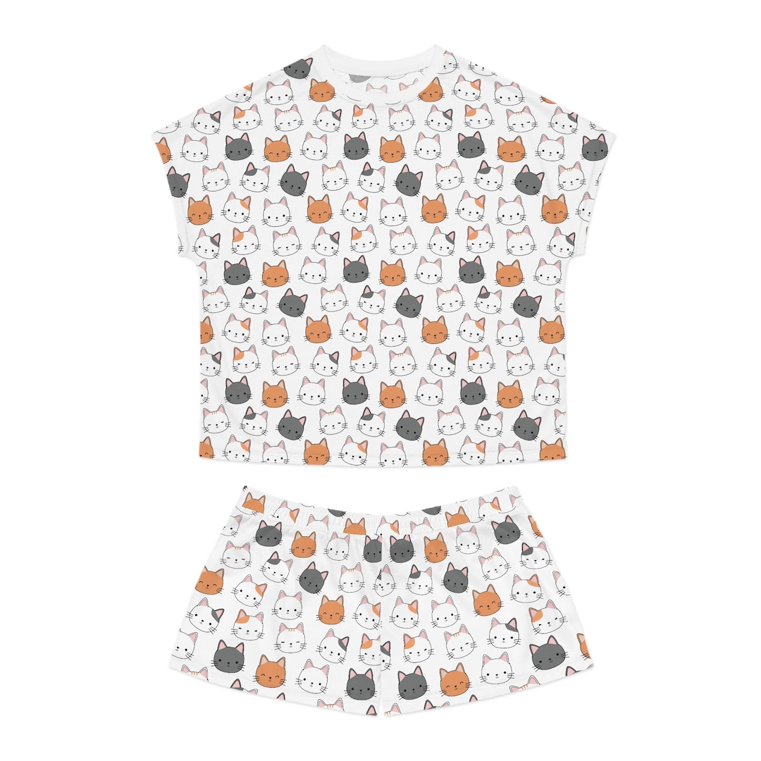 White Cat Pajamas Cat Pjs Cat Lover Pajamas Cat Mom Gift Cat Mama ...