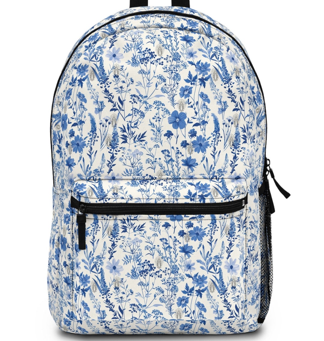Catholic Backpack, Catholic Teacher Gift, Blue Toile Backpack, Marian ...