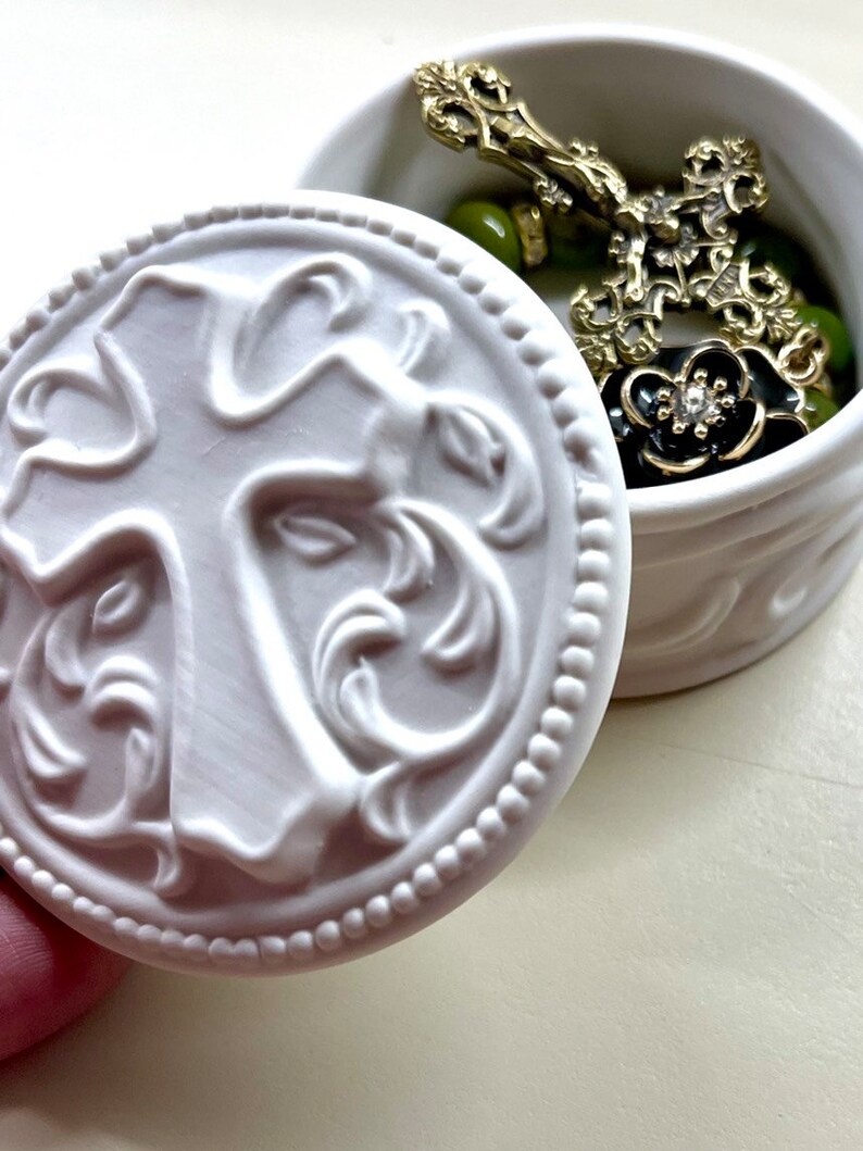 Rosary Box Porcelain Cross Box Jewelry Box Trinket Box - Etsy