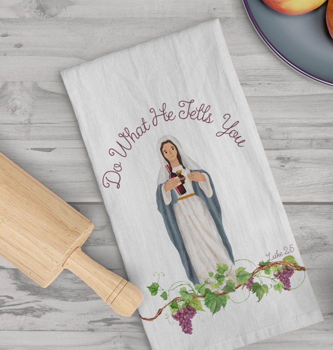 Catholic Tea Towel Set, Marian Gift, Jesus Miracle, Catholic Gift Mom ...
