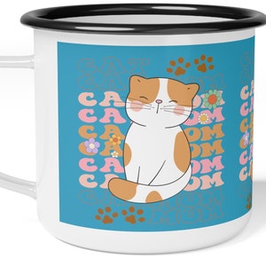Orange Cat Camping Mug, Enamel Camp Mugs, Cat Lover Gift, Cat Mom Gift ...