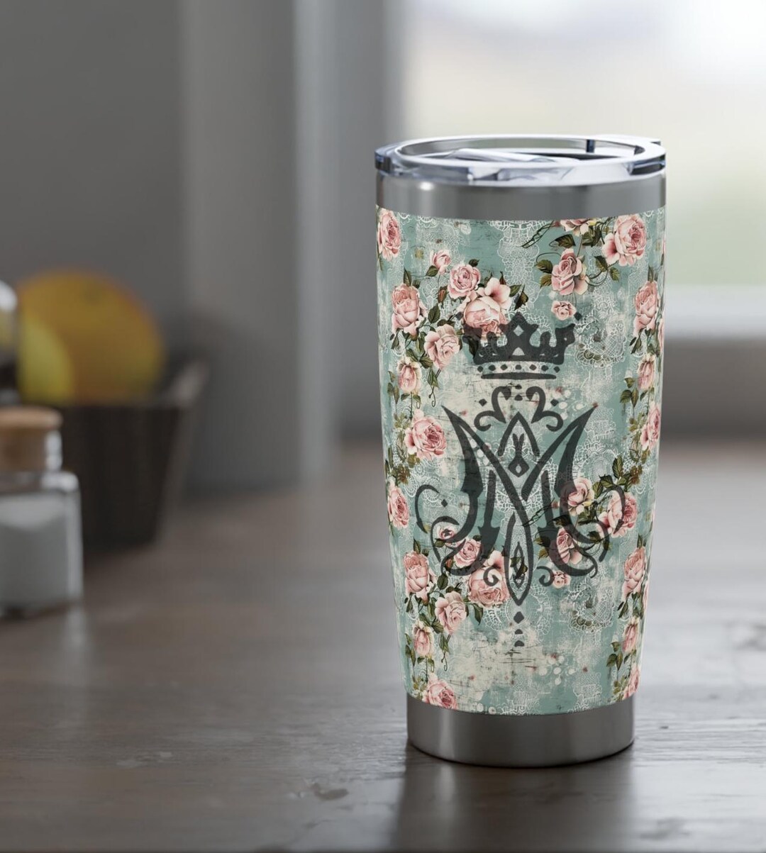 Blue Rose Marian Tumbler Catholic Gift Mary Tumbler Marian Cup Mary ...