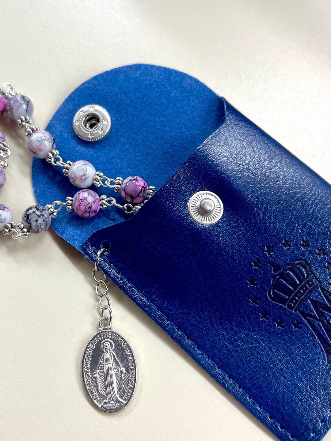 Miraculous Mary Rosary Pouch, Miraculous Medal Rosary Case With Snap ...
