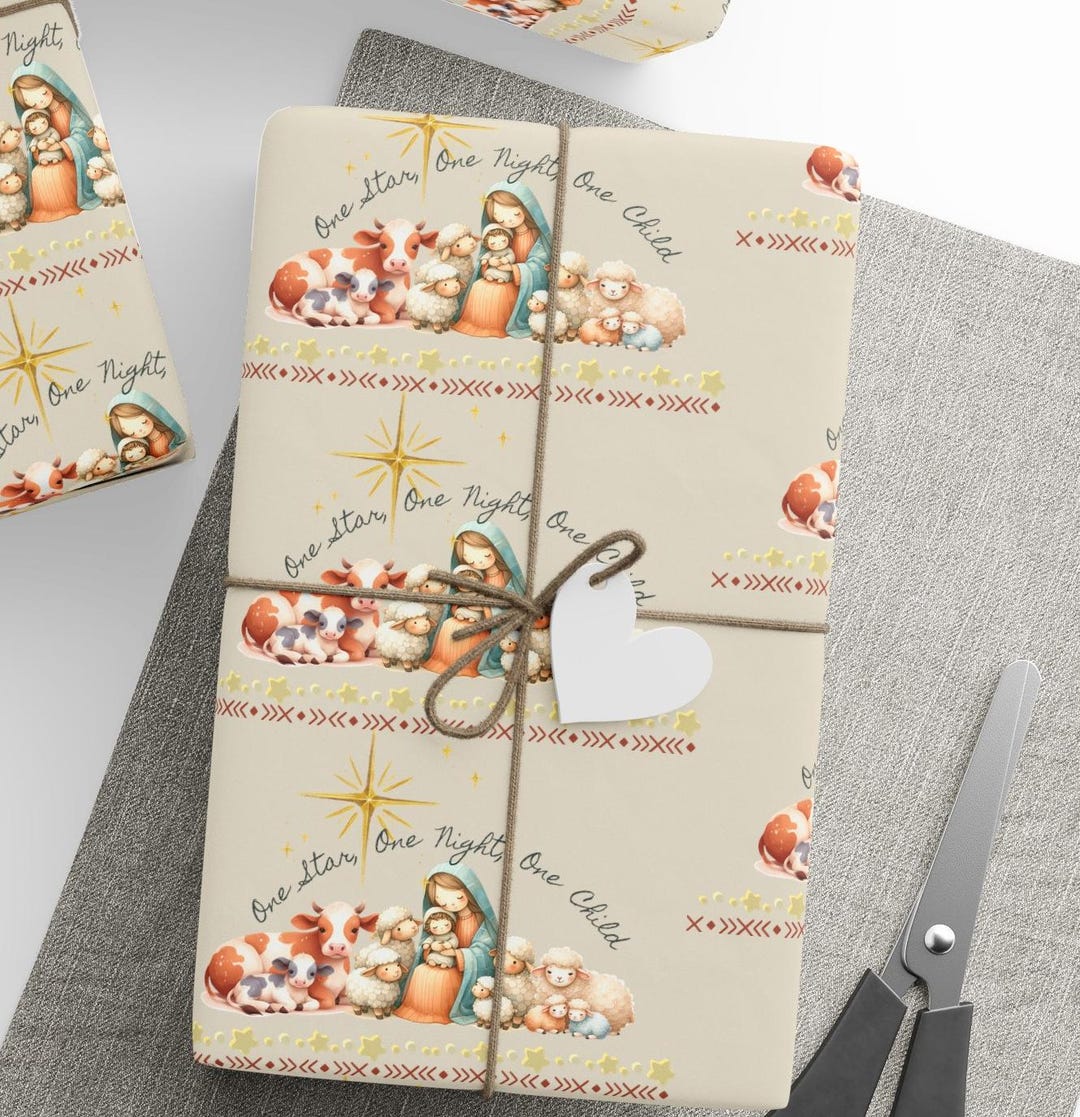Christmas Wrapping Paper, Nativity, Jesus' Birth, Virgin Mary, Holy ...