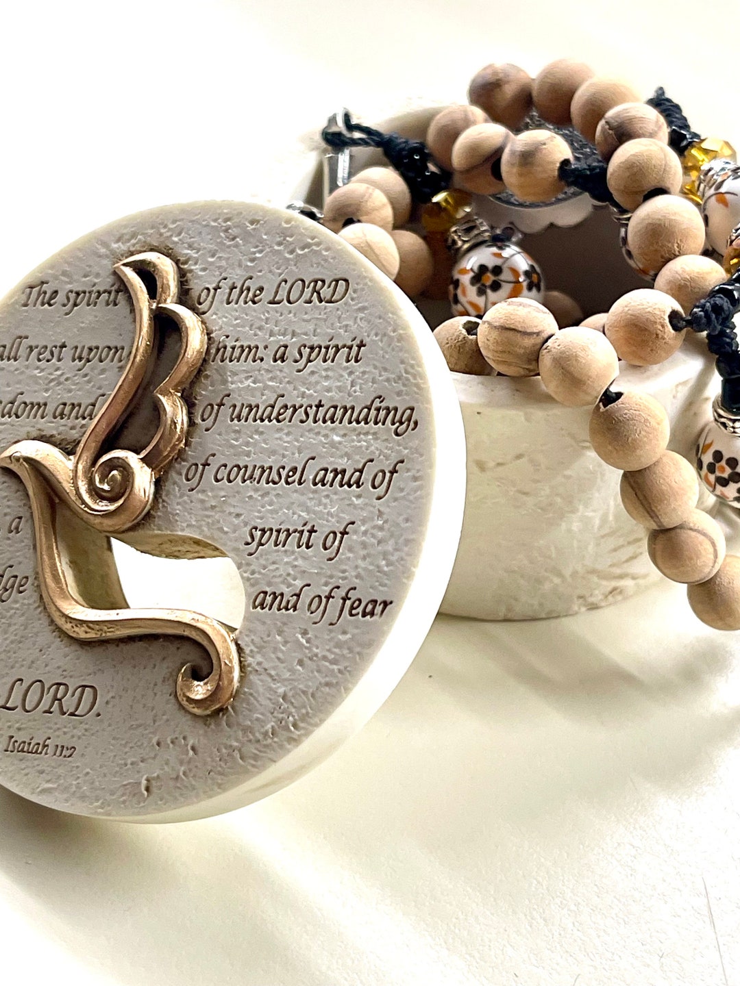 Rosary Box Cream Jewelry Dish Beautiful Confirmation Dish Trinket Dish ...